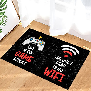 Video Game Art Funny Quotes Doormats Indoors Entrance Door Mat,Games Gamer Gamepad Earphone Waiting to Load Black Front Entry Way Welcome Kitchen Floor Door Mats,Bath Mats Accent Runner Rug,20x32