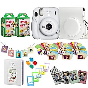 Fujifilm Instax Mini 11 Instant Camera + Fuji Instax Film 40 Shots + Protective Case + Magnetic Frames + Album, Frames Design Kit (Ice White)