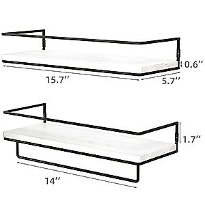 ZGO Floating Shelves for Wall Set of 2, Wall Mounted Storage Shelves with Black Metal Frame and Towel Rack for Bathroom, Bedroom, Living Room, Kitchen, Office (White)