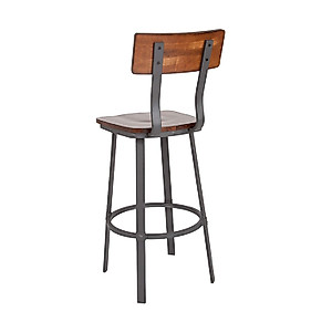 Flash Furniture Flint Series Rustic Walnut Restaurant Barstool with Wood Seat & Back and Gray Powder Coat Frame