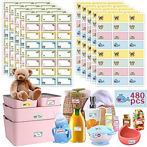 480pcs Baby Bottle Labels for Daycare, Animal Name Tag Labels Baby Food Labels Kids School Name Stickers Self-Laminating Waterproof Write-on Name Labels for Classroom Home Organizing Projects