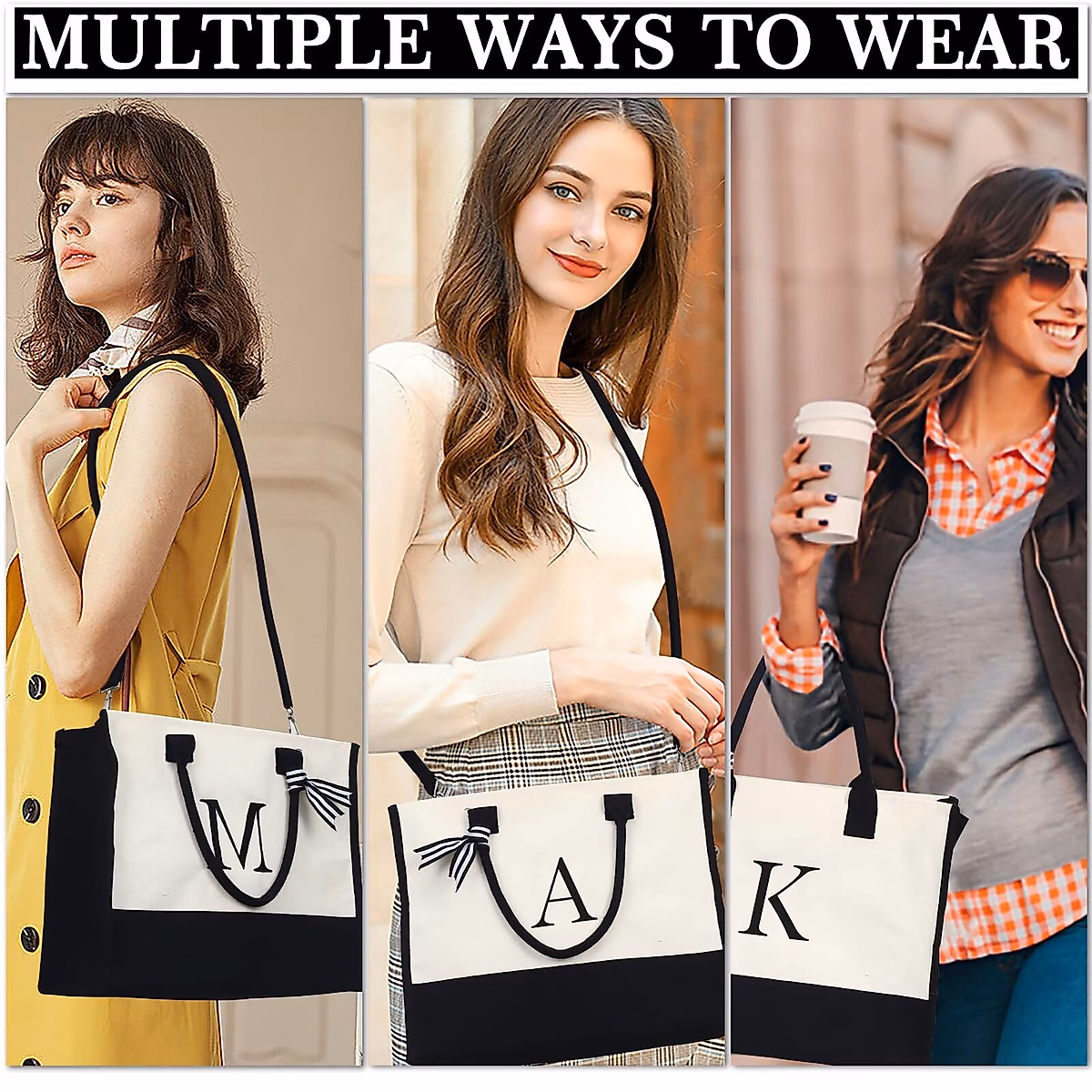 YOOLIFE Teacher Appreciation Gifts - Teacher Christmas Gifts, Retirement Gifts for Women, Teacher Bag, Teacher Gifts for Women, Thank You Gifts | Canvas Initial Tote Bag Letter T