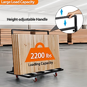 Eastrexon Folding Drywall Cart, Drywall Dolly with PU Swivel Casters, 44.5" x 22" x 37" Plywood Cart with 2200 LBS Load Capacity, Portable Panel Truck Cart for Handling Plywood, Plasterboard, Glass