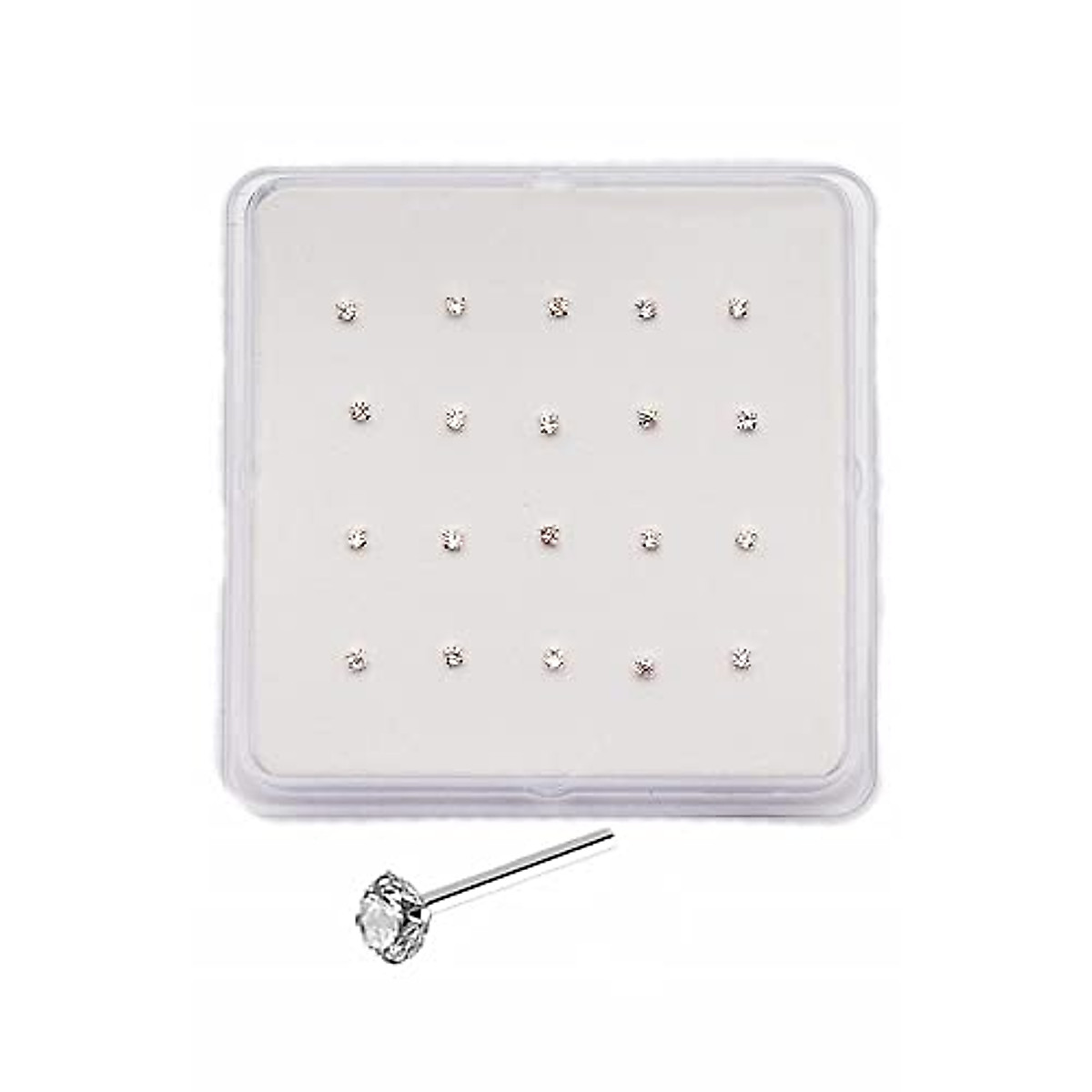 20 PC Box Sterling 925 Silver Prong Set Clear CZ Gem Nose Bone Stud Ring 22G Style 88888-1868