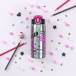 Zak Designs Sanrio Water Bottle for Travel and At Home, 19 oz Vacuum Insulated Stainless Steel with Locking Spout Cover, Built-In Carrying Loop, Leak-Proof Design (Hello Kitty)