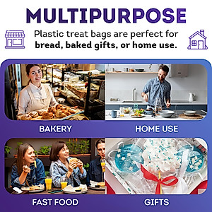 APQ Clear Gusseted Poly Bags, 4 x 2 x 10 Inch. Pack of 100 Gusseted Plastic Bags 1 Mil Thick for Favors with Open Top. Clear Plastic Bags for Packaging Cookies, Popcorn, Candies, Homemade Bread