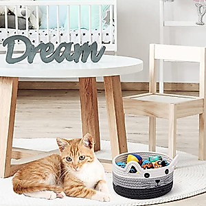 Cat Basket Storage Woven Basket Organizer with Ears Decorative Pet Toy Cute Basket Cotton Rope Basket for Gifts Cat Dog Toy Bin Nursery Room Kids Toy (White, Light Gray and Gray, 8.3 x 4.7 Inch)