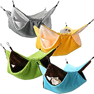 Nuogo 4 Pcs Pet Cage Hammock Small Animal Hanging Hammock Ferret Cage Accessories Double Layer Ferret Bed for Rat Guinea Pig Squirrel Chinchilla Playing and Sleeping, Green Blue Gray Yellow