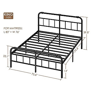 FSCHOS King-Bed-Frame-and-Headboard & Footboard, 14 Inch High, Metal Platform King-Size-Bed-Frame, Premium Steel Heavy Duty Bed Frame No Box Spring Needed, Easy Assembly, Black