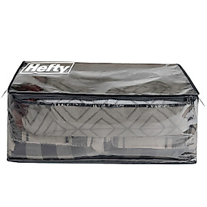 Hefty Extra Large Flexible Tote with Breathable Mesh, Double Zipper, 2 Handles – Ideal for Moving or Clothes & Apparel Storage, Alternative to Plastic Bin, Organizer or Container – 2 Pack