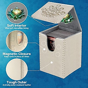 PROMAXIBINDER MTG Commander Deck Box, Fits 100+ Single Sleeved Cards, Strong Magnet Magic Gathering Deck Box, PU Leather Magic Gathering Deck Box for TCG, CCG, MTG Cards (Grey)
