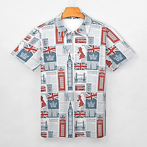 Theme of UK and London British Flag Men's Polo-Shirts Short Sleeve Golf Shirt Slim Fit Casual Zip T-Shirts Tops M