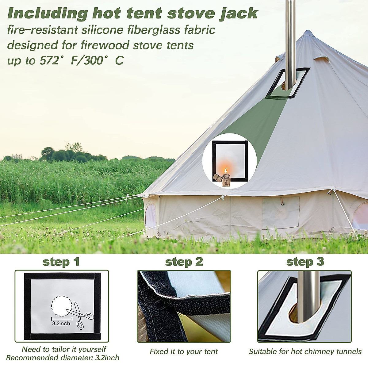 LAZZO Camping Tent Stove, Portable Wood Burning Stove with Pipes for tent, Heating Burner Stove for Camping, Outdoor Camping Tent Wood Stove for Cooking, Ice-fishing,Travel, Hiking,Backpacking trip