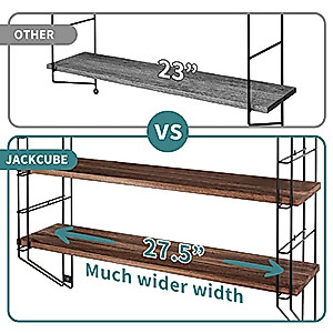 JACKCUBE Design 3 Tier 27.5 Inch Wood Wall Floating Shelves, Wall Hanging Book Storage Organization Display Shelf Rack with Black Metal Brackets- MK874A