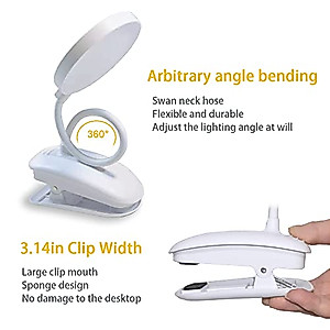 Clip on Light Reading lamp，24 LED USB Book Lamp with 3 Color Modes 3 Brightness，Eye Protection Reading Clamp Light for Desk, Bed Headboard & Computer (White)