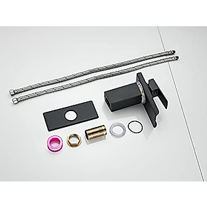 LOOPAN LED Light Bathroom Faucet Waterfall One Hole Single Handle Black Faucet for Bathroom Sink Mount Vanity Faucet Lead-Free with Hoses for Commercial Residential