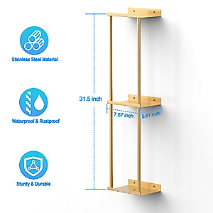 Liuoud Towel Rack for Bathroom, Wall Mounted Bath Towel Holder Storage Organizer for Rolled Towels, Vertical Towel Rack with Shelf Can Holds Up 6 Large Bath Towel, Gold