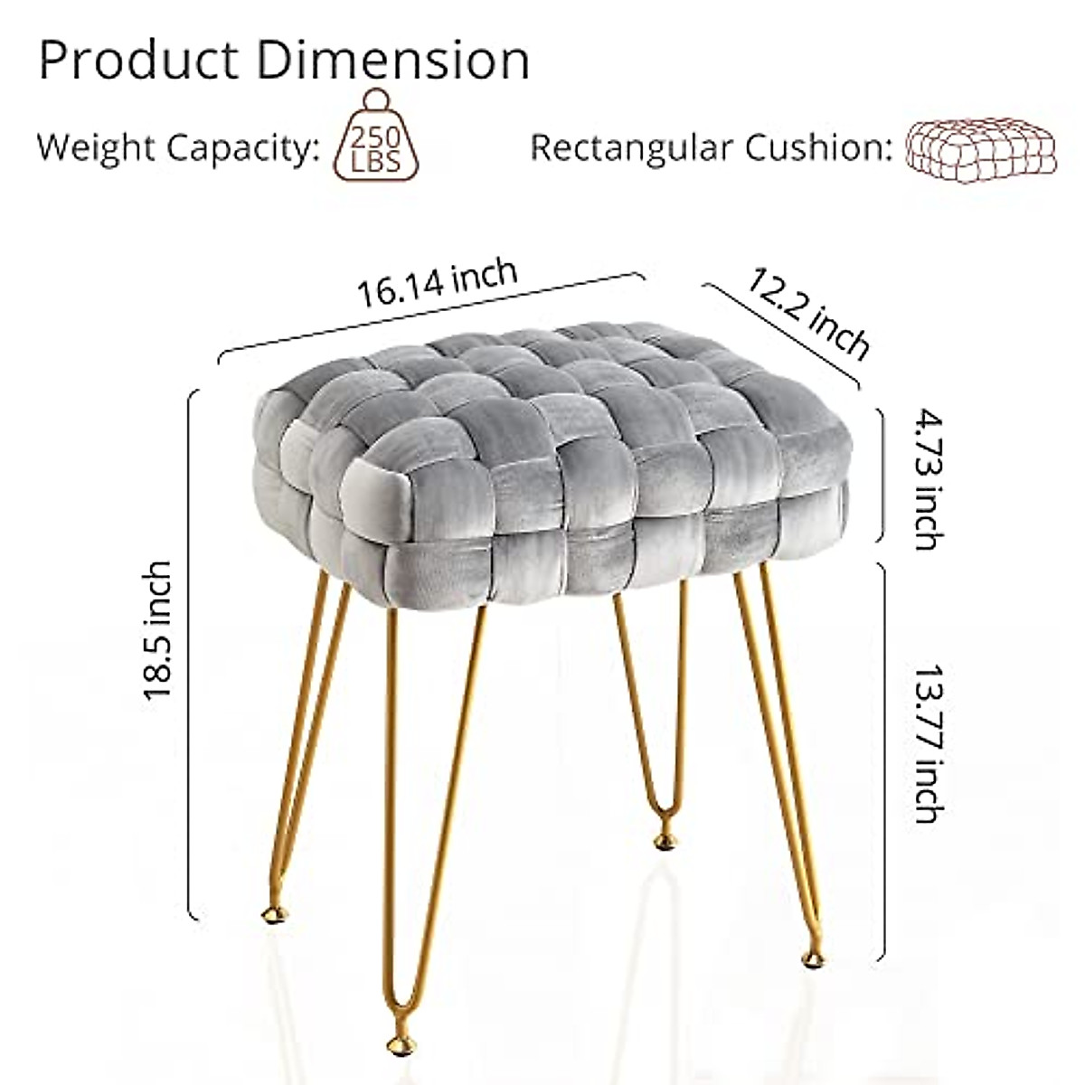 LUE BONA Vanity Stool Footrest, Light Grey, Leather