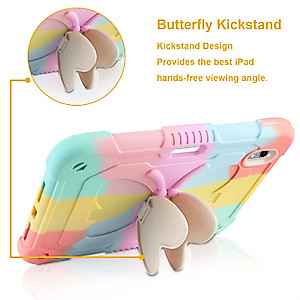 VOFUOE for iPad Mini 7 Case for iPad Mini 6 Case with Kickstand Butterfly Wings Pencil Holder, Heavy Duty Hard Rugged Cover for Kids Girls for iPad Mini 7th/ 6th Gen 2024 2021 8.3 Inch -Rainbow Pink