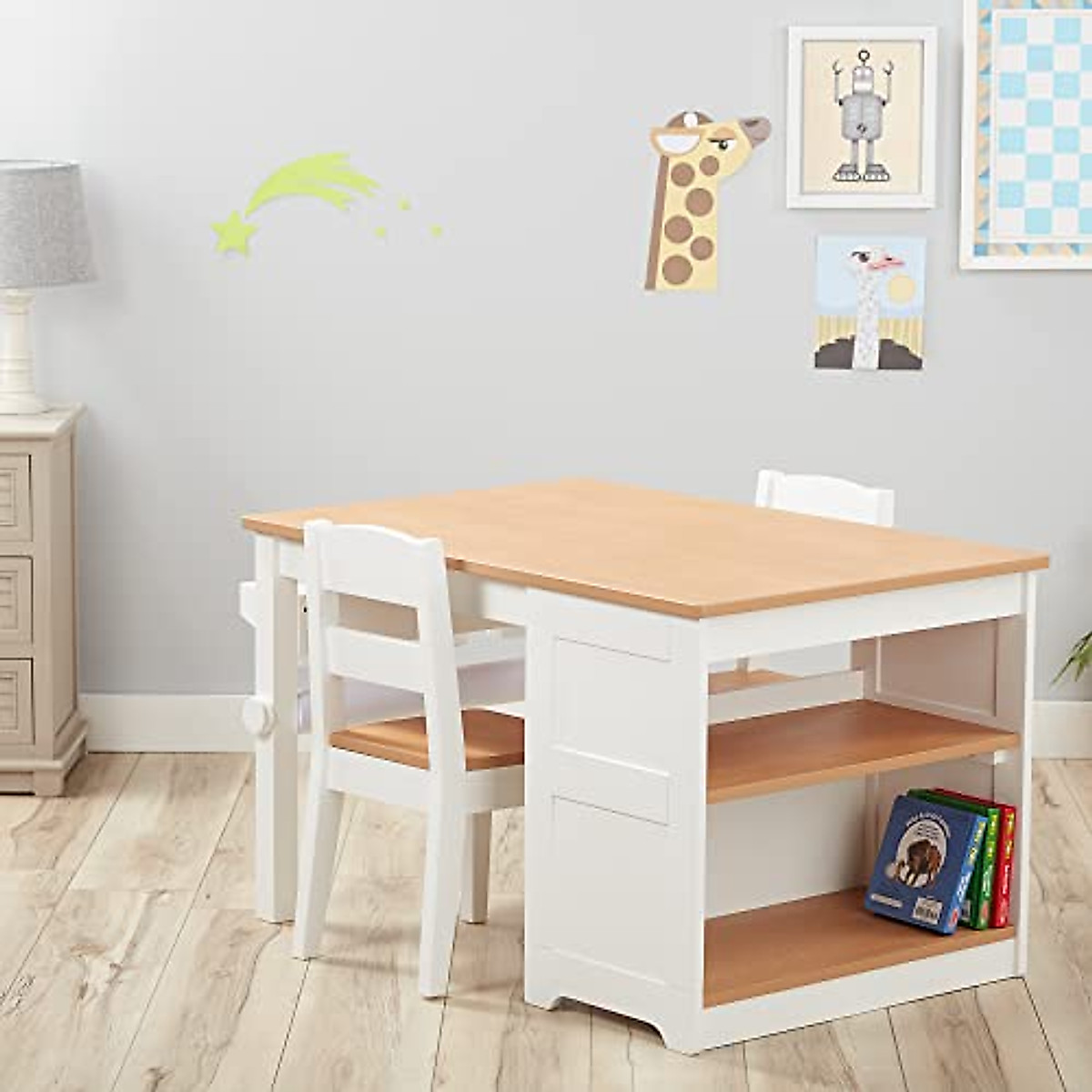 Melissa & Doug Wooden Art Table & Chairs Set - White - Kids Craft Table And Chairs, Children's Furniture