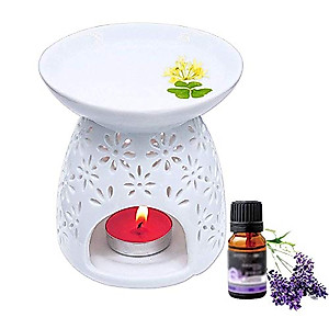 HwaGui - Ceramic Tea Light Holder & Wax Warmer Set of 2, Aromatherapy Essential Oil Burner, Great Decoration for Living Room, Balcony, Patio, Porch and Garden