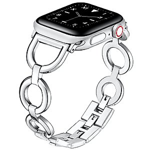 DMMG Stainless Steel Band Compatible with Apple Watch Band 38/40/41/42/44/45mm Women Girls, Dressy Bracelet Replacement Wristband Strap for iWatch bands Series 7 6 5 4 3 2 1 SE (Silver, 38/40mm)
