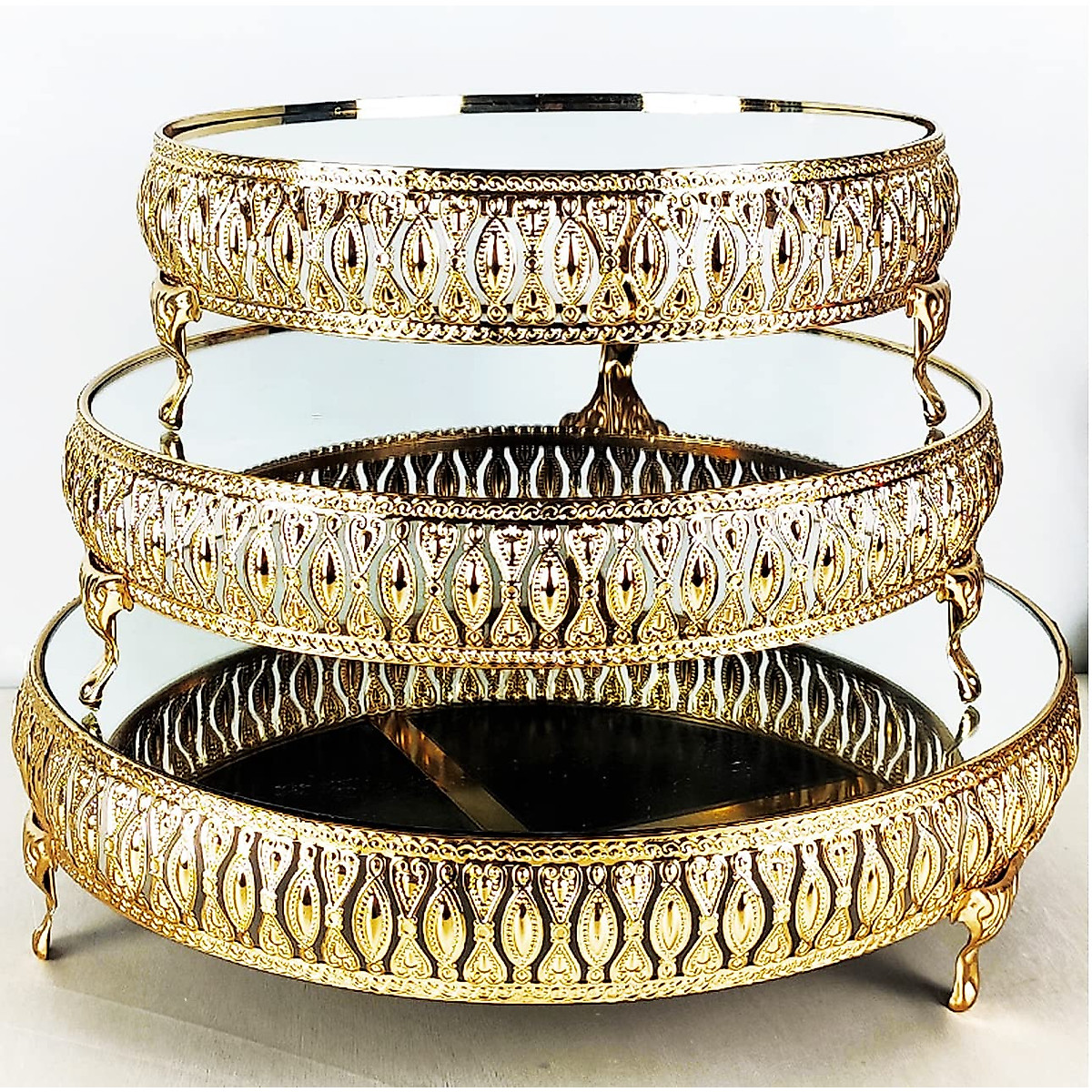 13 Inches 33cm Gold Round Mirror Cake Stand Cupcake Stands Metal Pedestal Holder with Crystals, Party Dessert Cheese Display Plate for Wedding Party Birthday Baby Shower Celebration Home Decoration