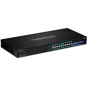 TRENDnet 18-Port Gigabit PoE+ Smart Surveillance Switch, TPE-3018LS, 16 x Gigabit PoE+ Ports, 2 x Gigabit Ports, 2 x SFP Slots, 220W PoE Budget, Managed Switch, Extend PoE+ up to 200m (656 ft)