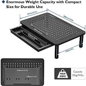 BONTEC 2 Pack Monitor Stand Riser with Drawer, 3 Height Adjustable PC Monitor Riser for Desk with Mesh Platform for Laptop, Computer, iMac, PC, Printer up to 44LBS/20KG, Cable Ties Included