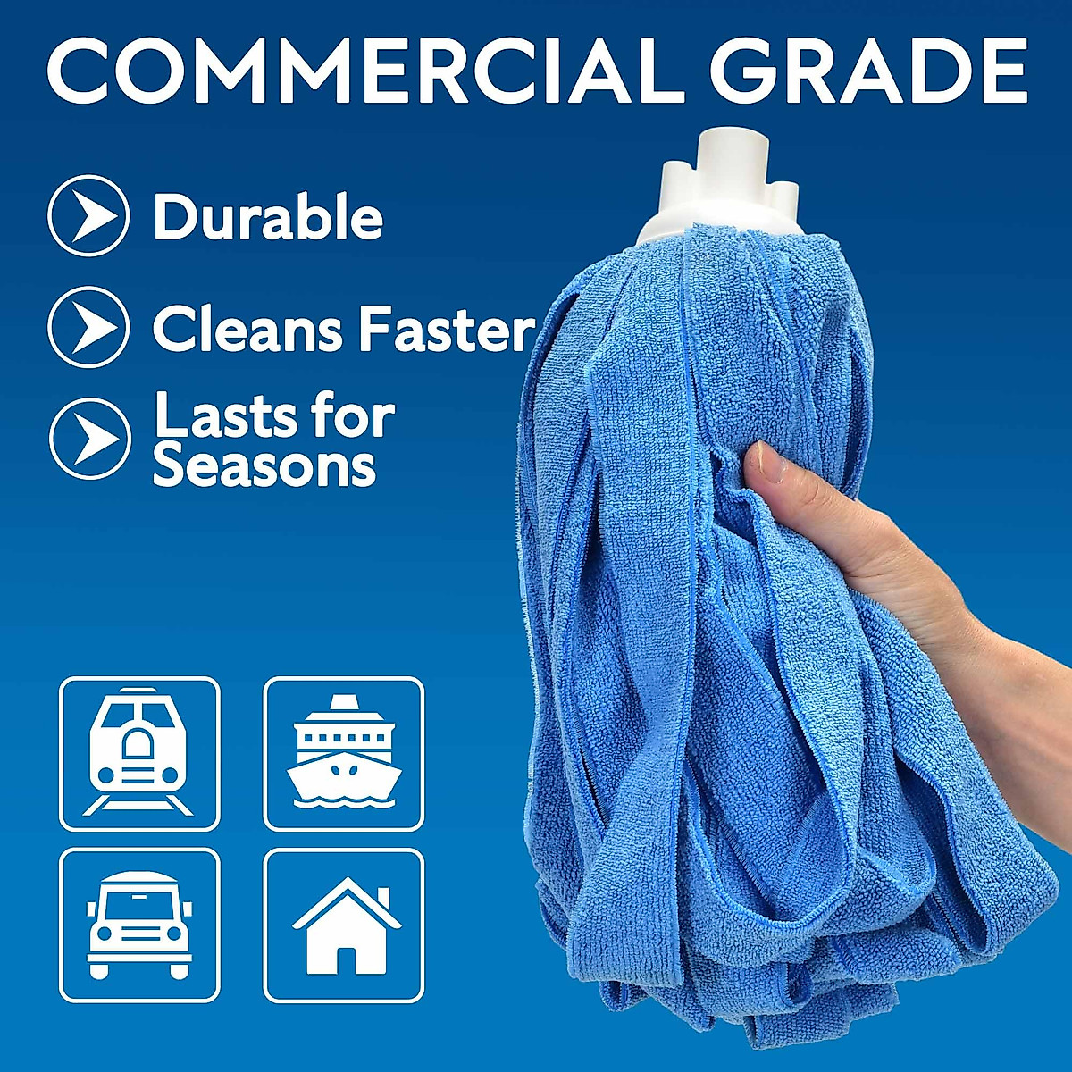 Matthew Microfiber Cloth Mop Compatible with Ceda Microfiber Cloth Mop Refill Commercial Mop Replacement 54" Stainless Steel Handle with 2 Wet Mop Heads w/1 Handle Incl.2Pcs Microfiber Cloth-Blue
