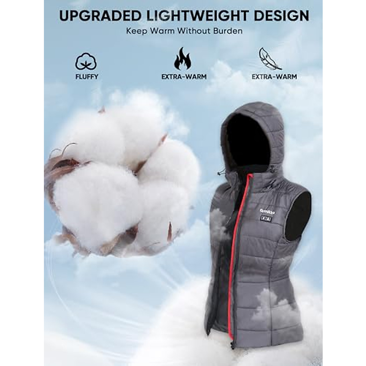ORRNIKKO [2024 All-New] Heated Vest Women - Detachable Heated Hood, With 7.4V 16000mAh Battery Pack, Womens Heated Vest