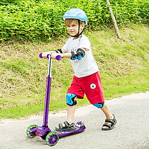 Hikole 3-Wheel Scooter for Kids with LED Wheels - Adjustable Height, Lean-to-Steer Design, for Girls & Boys 3-12 Years Old