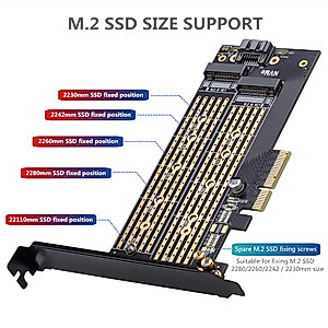 Dual M.2 PCIE Adapter for SATA or PCIE NVMe SSD with Advanced Heat Sink Solution,M.2 SSD NVME (m Key) and SATA (b Key) 22110 2280 2260 2242 2230 to PCI-e x 4 Host Controller Expansion Card