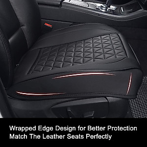 Black Panther 1 Pair Luxury Faux Leather Car Seat Covers Front Bottom Seat Cushion Covers, Anti-Slip and Wrap Around The Bottom, Fit 95% of Vehicles - Black