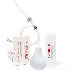 RVDKBULB Natural Vaginal Cleansing System with 3 One-Way Valves - Vaginal Douche for Women, 18 inches Long Hose, Free of PVC & Phthalates & BPAs, 12 Fl Oz, White