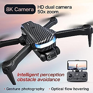 Carbon Fiber Drone with Dual Camera 360 ° Obstacle Avoidance Drone HD Aerial Photography Folding Flying Machine 4-axis Positioning Remote Control Aircraft with Headless Mode,Trajectory Flight