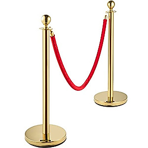 VEVOR Velvet Ropes and Posts, 5 ft Red Velvet Rope, Stanchion Post, Crowd Control Barriers Gold Stanchions, Red Carpet Poles Rubber Base, Crowd Control Ropes and Poles for Party (38, Gold, 4)