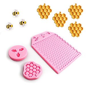 3 Packs 7 Cavity Bumble Bee Silicone Mold Honeycomb Bees Silicone Chocolate Molds Silicone Bee Fondant Mold Beehive Silicone Baking Molds Bee Candy Silicone Mold (Honeycomb Bee)