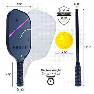 MB RUNEST Pickleball Paddles Set of 2 - Composite Honeycomb Core & Premium Graphite Face - Lightweight Racket Set – Covers, Extra Grips & 4 USAPA Approved Balls Included (Set of 2 Paddles)