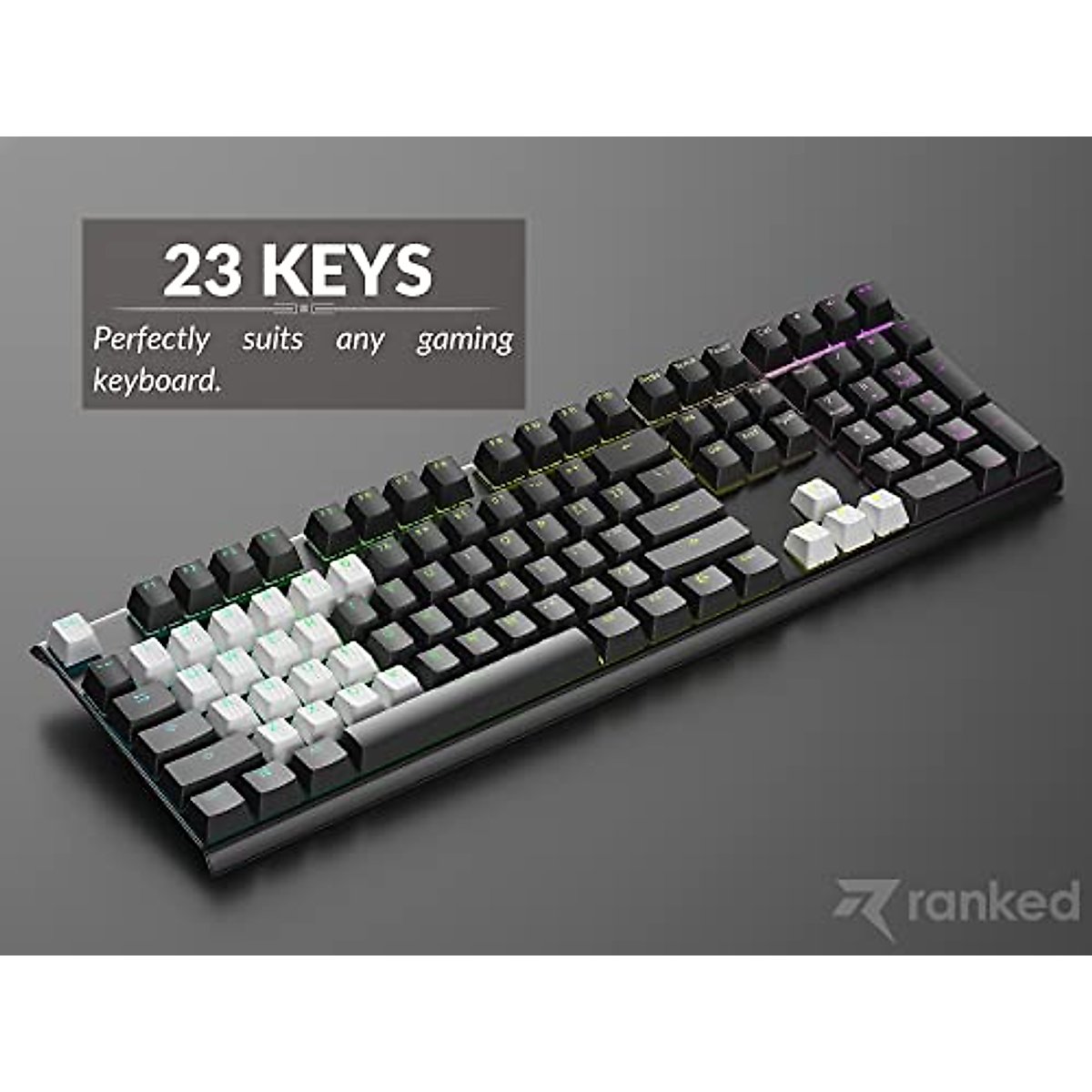 Ranked Rubber Keycap Set | Double Shot Translucent | OEM Profile for Mechanical Gaming Keyboard (White, 23 Keys)