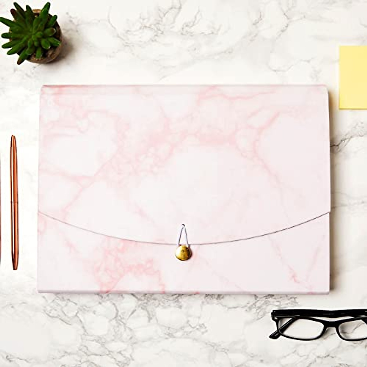 Paper Junkie Expanding Folder with 13 Pockets for Files, School and Office Supplies, Pink Marble (Letter Size, 13 x 9.5 x 1.7 in)