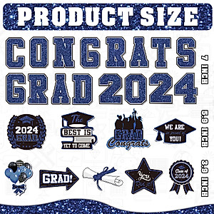2024 Graduation Car Magnet Decoration 25Pcs, Magnetic Congrats Grad 2024 Refrigerator Garage Door Stickers, Class of 2024 Graduation Car Magnet Decal for Parade Decor Graduation Party Supplies (Blue)