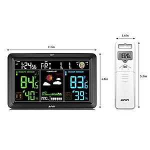 【 AFIFI 】 Wireless Weather Station with Atomic Clock, Indoor Outdoor Thermometer and Hydrometer, Weather Forecast with Barometer, HD Colour Display with Adjustable Backlight