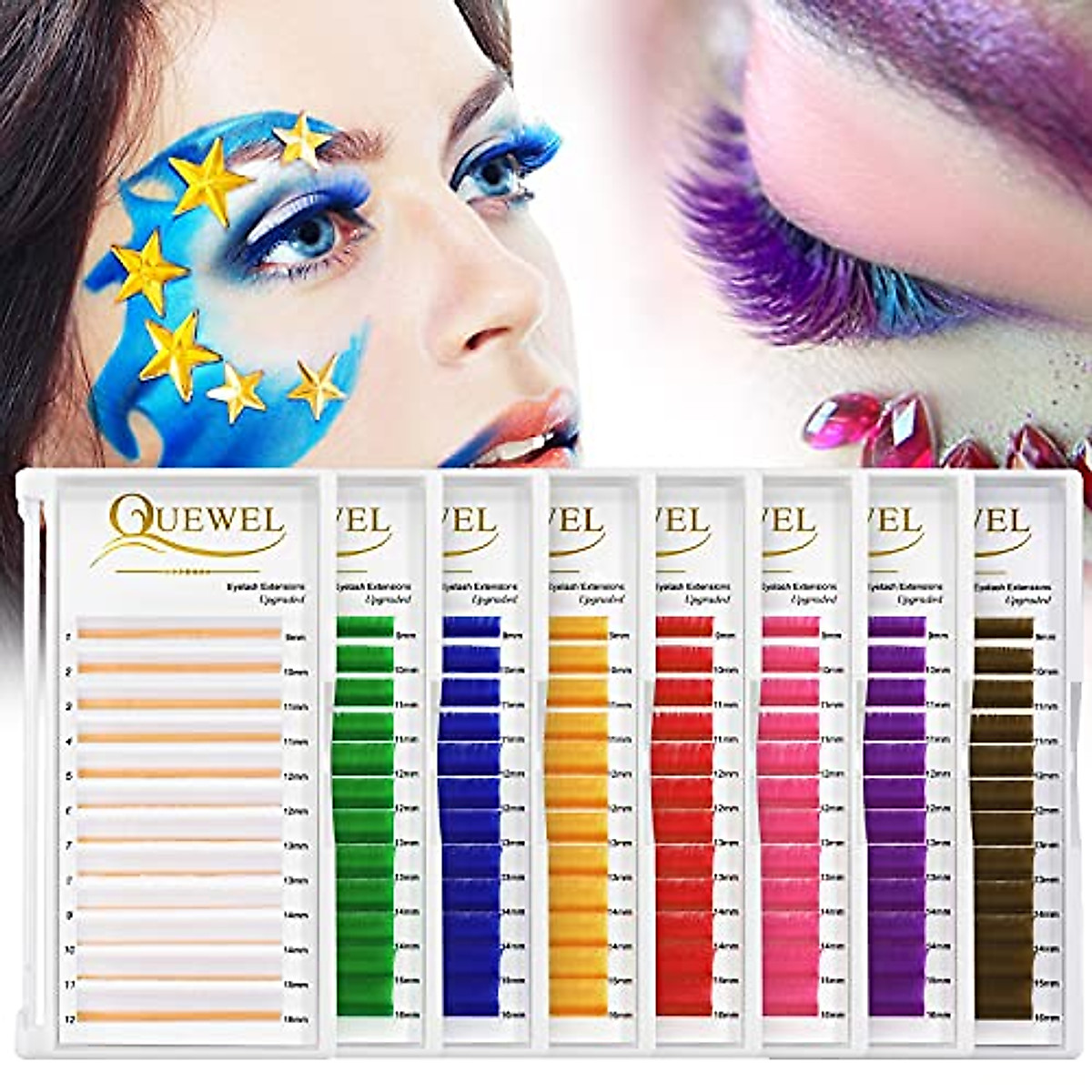 Easy Fan Volume Lashes .07 D Curl Brown Volume Lash Extensions 9-16mm Mixed Lash Tray Color Lashes Extension Self Fanning 2D-10D Volume Eyelash Extensions by QUEWEL (Brown 0.07 D 9-16mm)