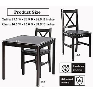 Pazidom Small Dining Table Set 3 Piece Wood Dinning Room Table Set for 2, Square Kitchen Table and 2 Chairs, Space Saving Dinette for Kitchen, Dining Room, Appartment, Dark Brown