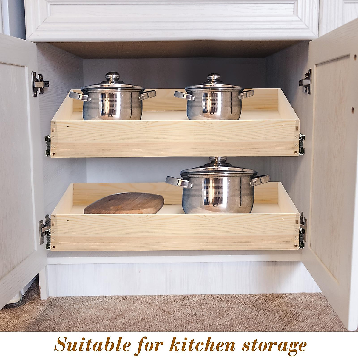 Barydat 3 Pcs Pull out Cabinet Organizer Wooden Drawer Box Organizer Roll out Shelves for Kitchen Cabinets Sliding Tray Organizer Kitchen Organization Storage Drawer for Pantry Sink, 20'' W x 21'' L