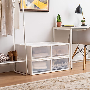 IRIS USA 34 Qt. Plastic Drawer Storage Organizer Stacking Drawers, 4-Pack, Stackable Unit with Sliding Drawer for Clothes Bedroom Kitchen Under Sink Pantry Craft Room Bathroom Dorm Office, White