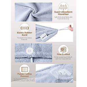 Hicober Microfiber Hair Towel, 3 Packs Hair Turbans for Wet Hair, Drying Hair Wrap Towels for Curly Hair Women Anti Frizz(Grey,Blue,Grey)