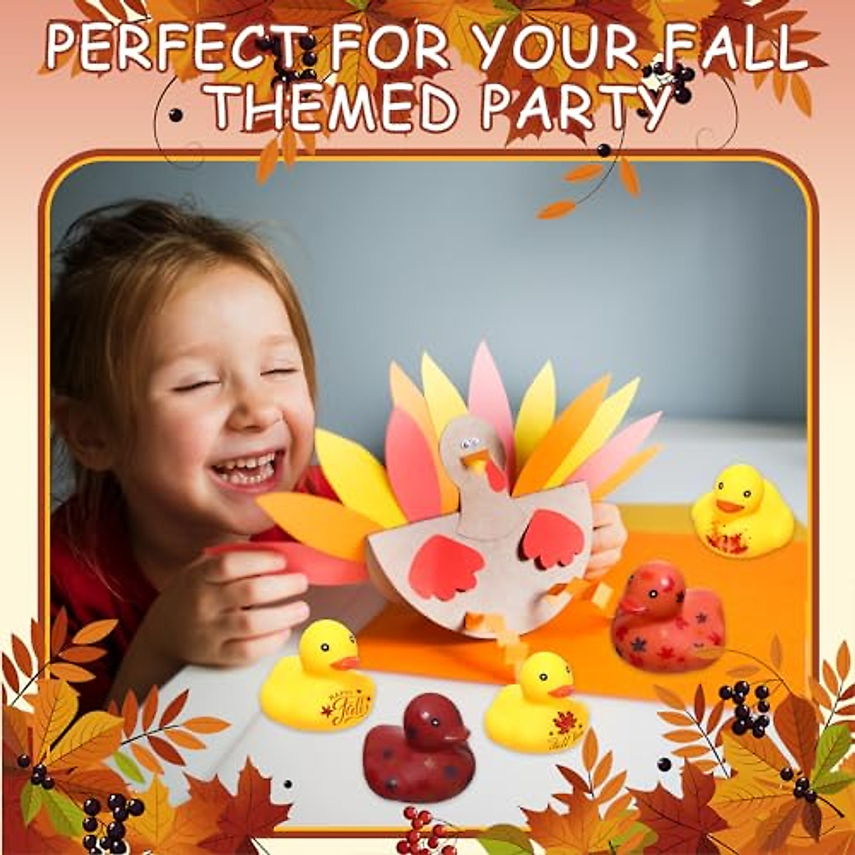 Hiboom Thanksgiving Rubber Ducks 1.38 Inch Fall Rubber Duck with Leaf Pumpkin Patterns Thanksgiving Themed Bathtub Toys Treat Gifts Thanksgiving Party Favor Table Decor(100 Pcs, Vibrant)