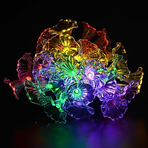 EONLYX Solar Flower String Lights, Solar Morning Glory Flower 15.7ft/4.8m 20 LED Flower String Lights Waterproof for Home Indoor Garden Lawn Patio Trees Weddings (Blue)